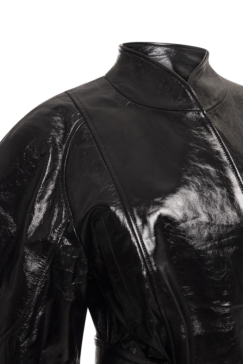 ΔΕΡΜΑΤΙΝΟ ΓΥΑΛΙΣΤΕΡΟ JACKET ΜΕ ΖΩΝΗ - BLACK | Zini Boutique