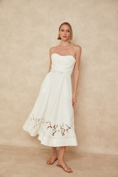 ΦΟΡΕΜΑ ΜΙΝΙ ΜΕ 3D ΛΟΥΛΟΥΔΙΑ - WHITE | Zini Boutique
